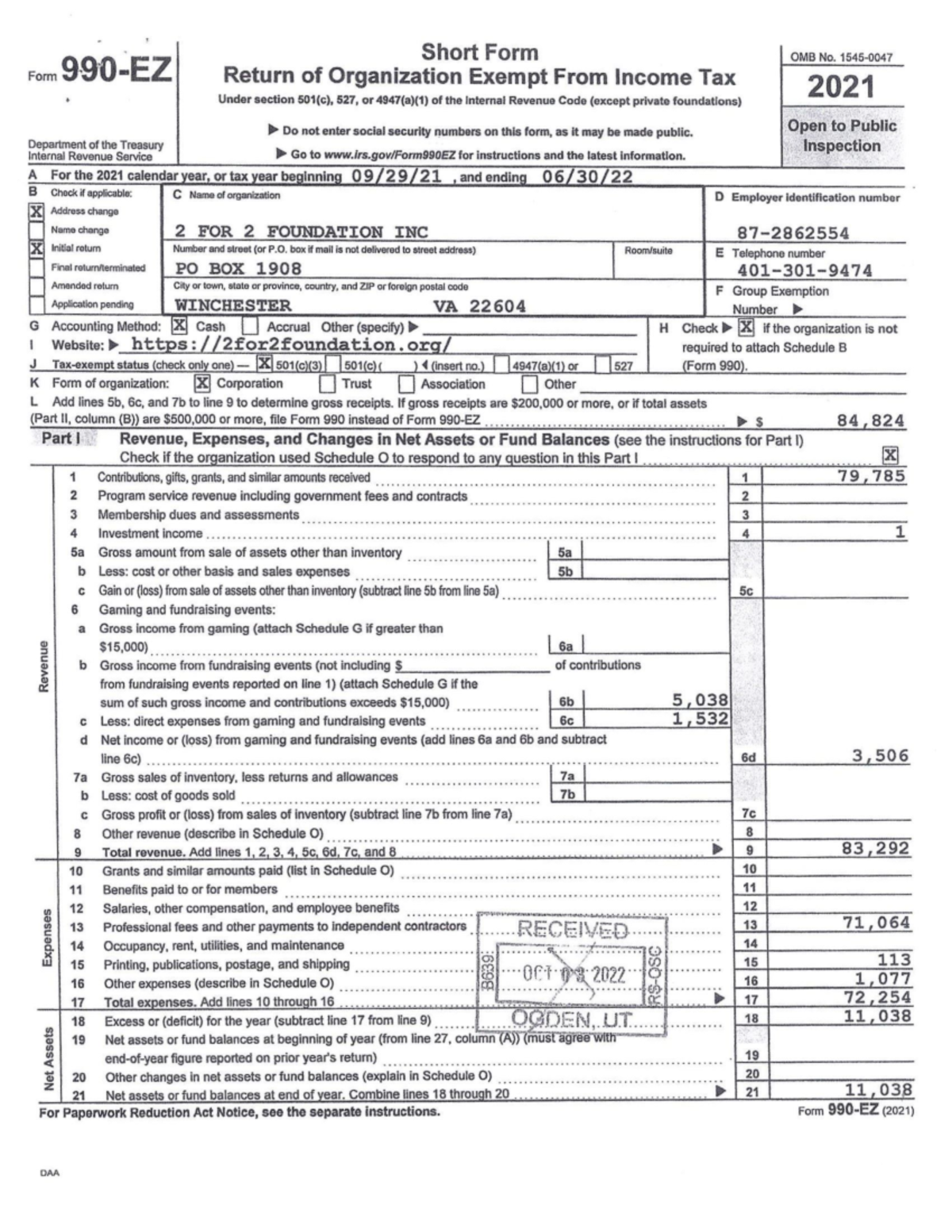 Form 990 for 2 For 2 Foundation Inc: Exempt Organization Return 2021 ...