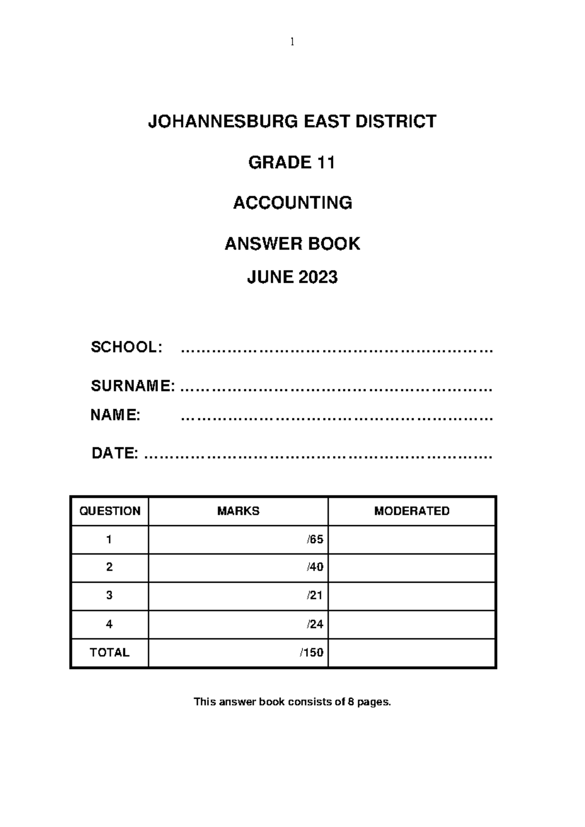 ACCN GR 11 ANSWER BOOK JUNE 2023 - ACCOUNTING EXAM REVIEW - Studocu