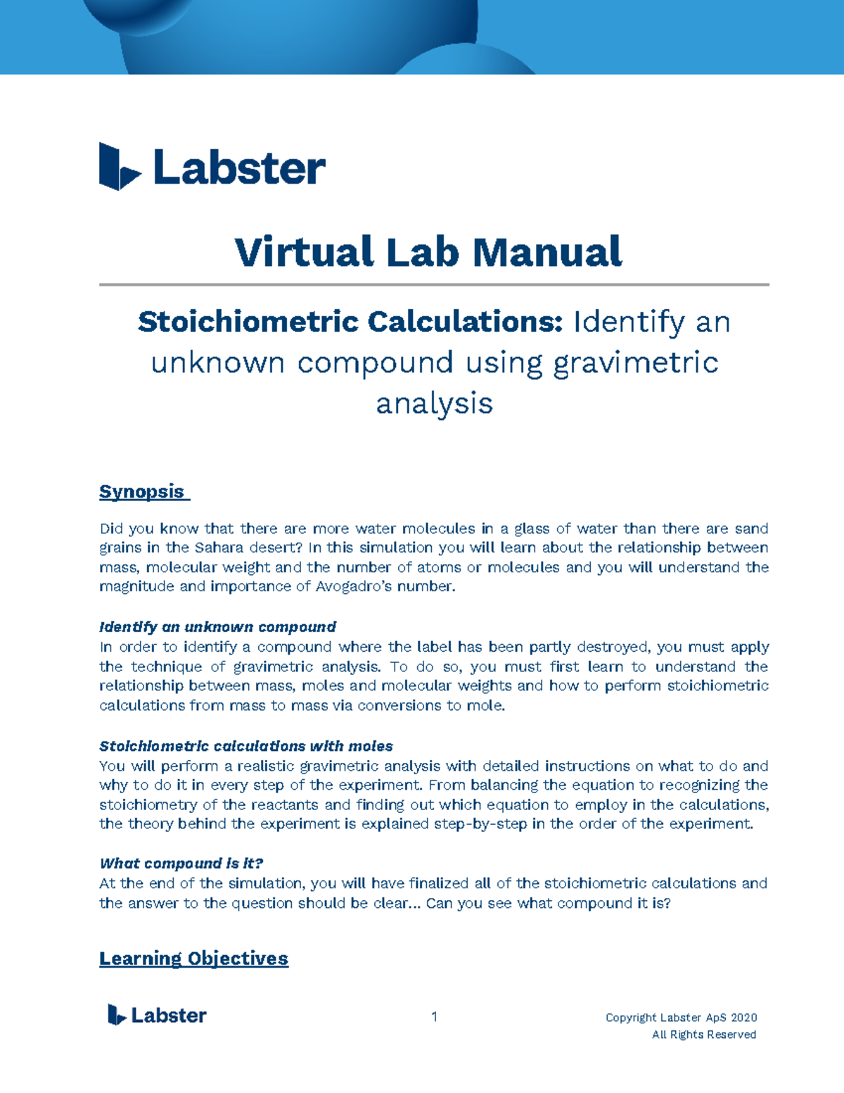 STO Stoichiometric Calculations: Gravimetric Analysis Lab Manual - Studocu