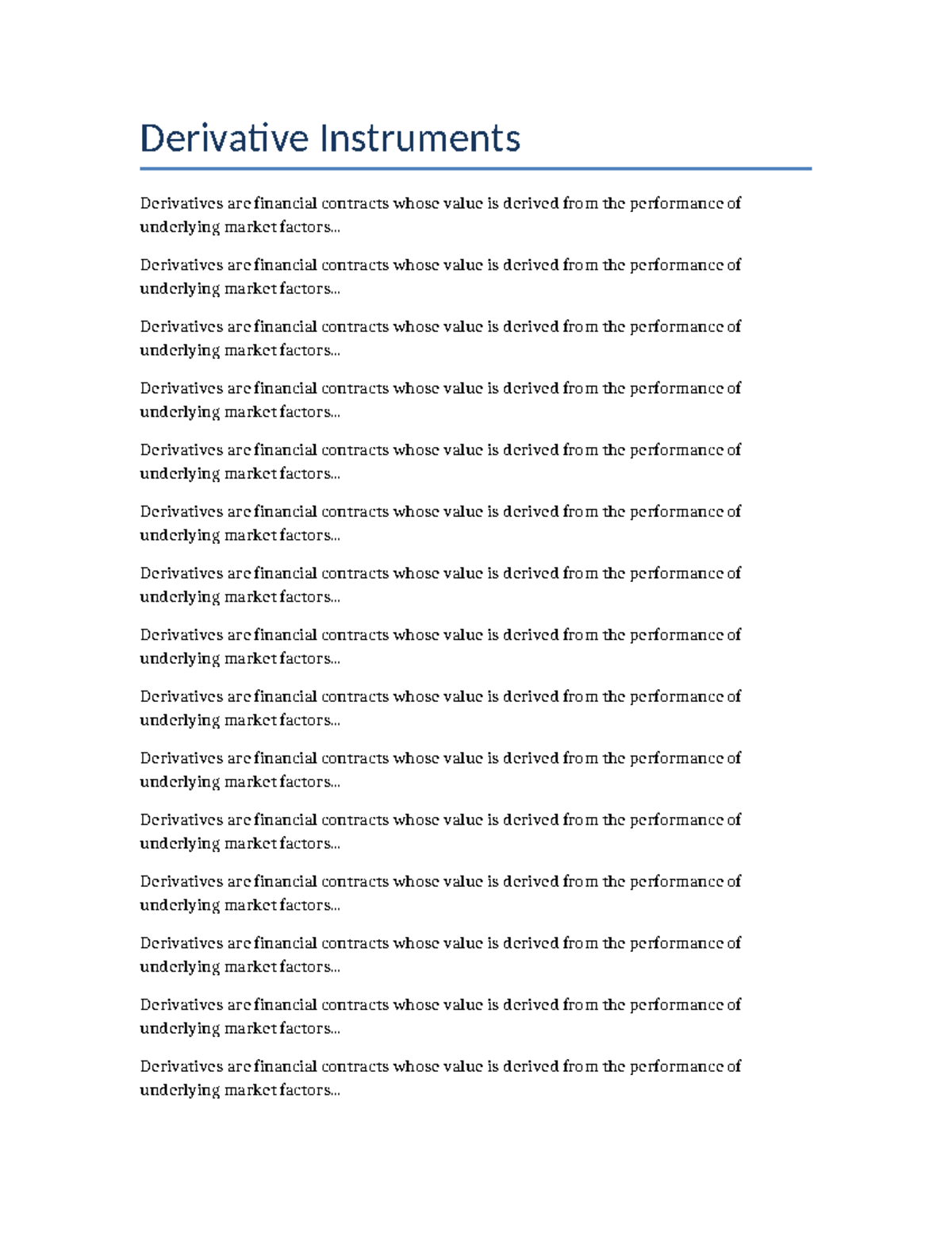 Derivative Instruments: Understanding Financial Contracts - Studocu