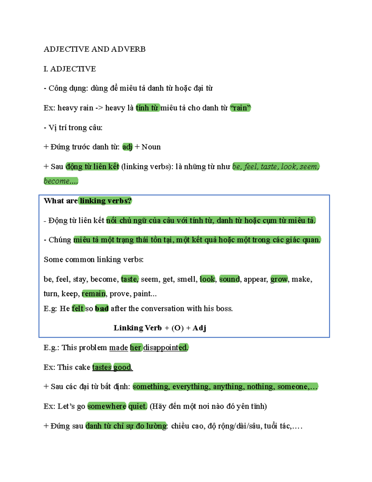 ADJECTIVE AND ADVERB STUDY NOTES (ENG 101) - Studocu