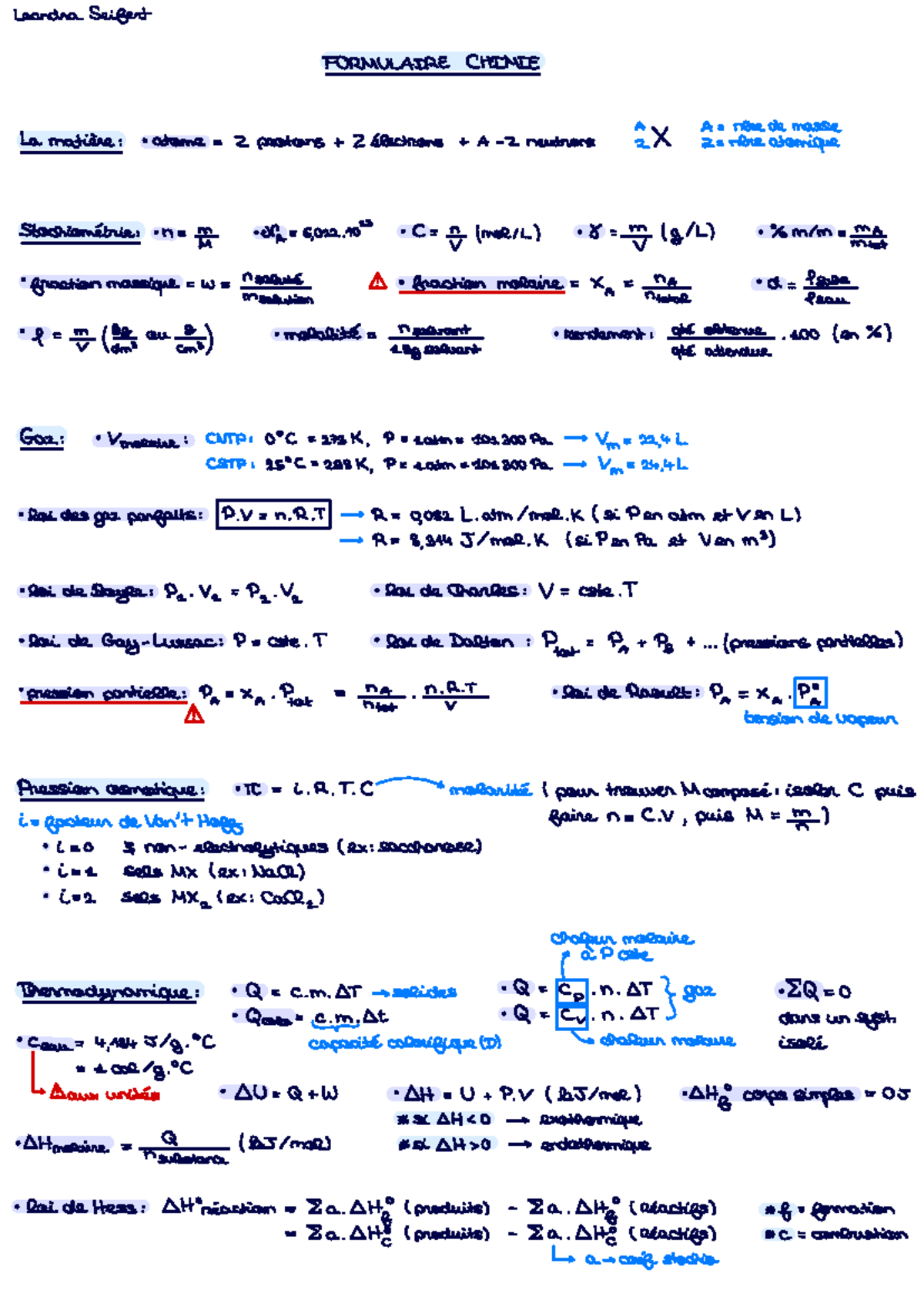 Formulaire de Chimie Générale et Minérale - AA 2023 - Studocu