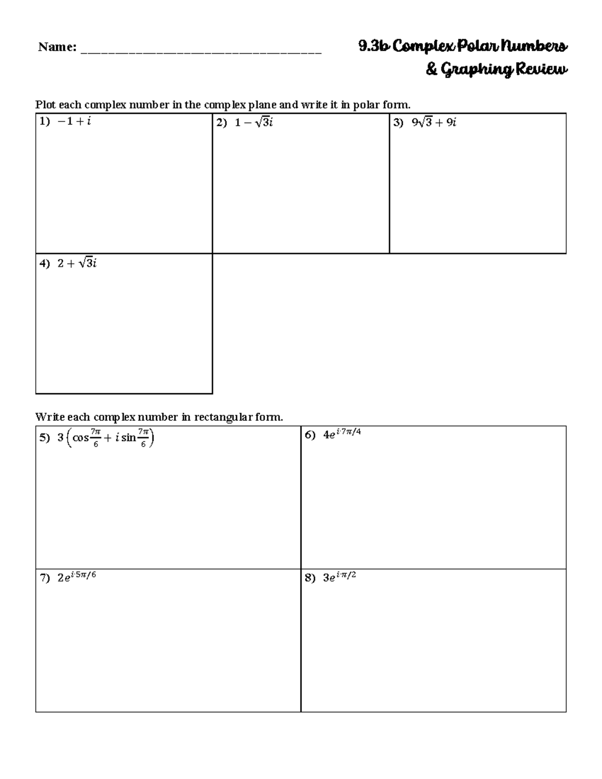 9.3b Complex Polar Numbers & Graphing Review #2 - Studocu