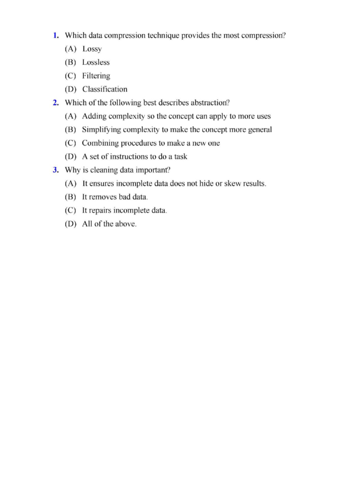 9 24 MCQ Data Compression & Analysis Chapter Notes - Studocu