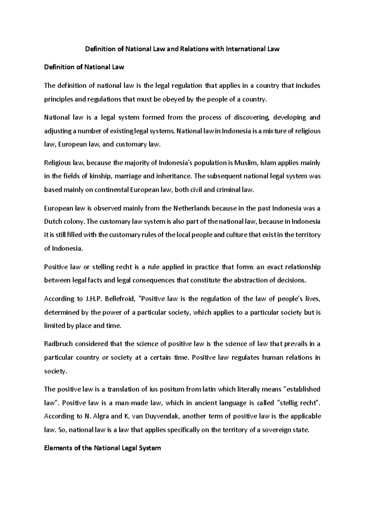 Definition of National Law and Relations with International Law ...