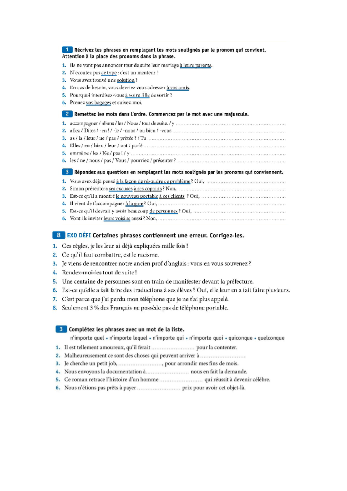 FLUC-Exs revision des pronoms - Exercices et corrections - Studocu
