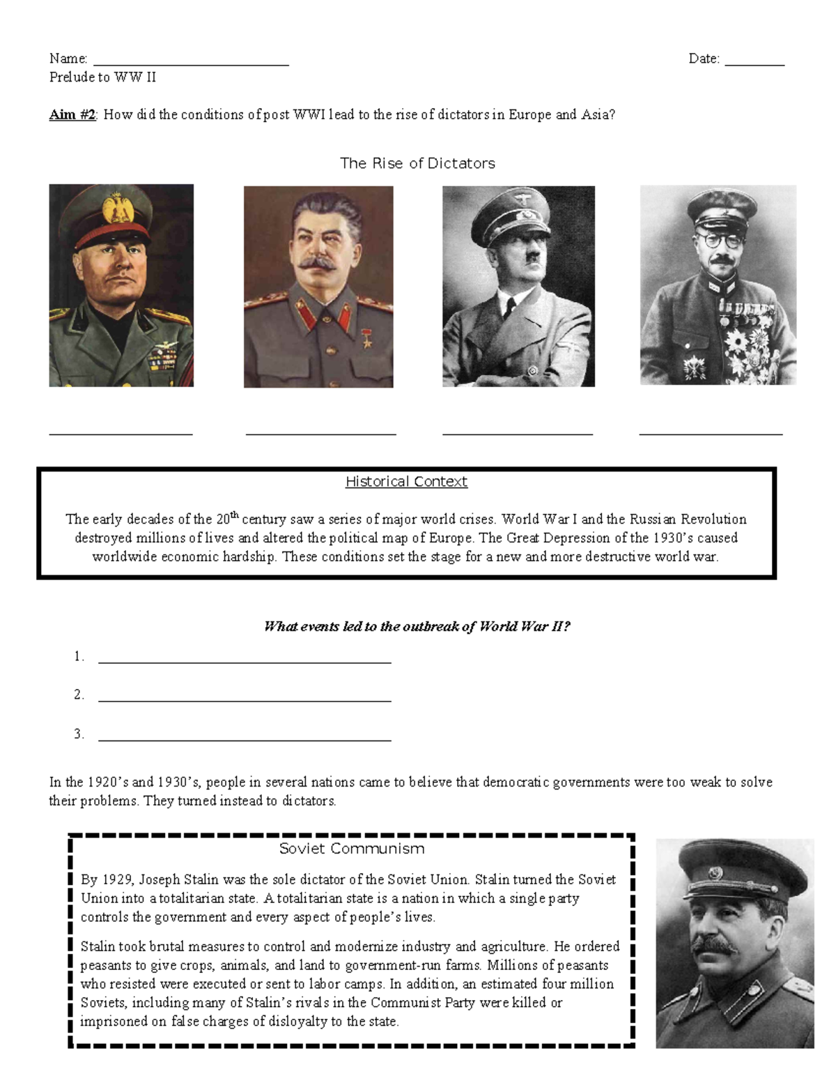 The Rise of Dictators in Post-WWI Europe and Asia: Causes and Context ...