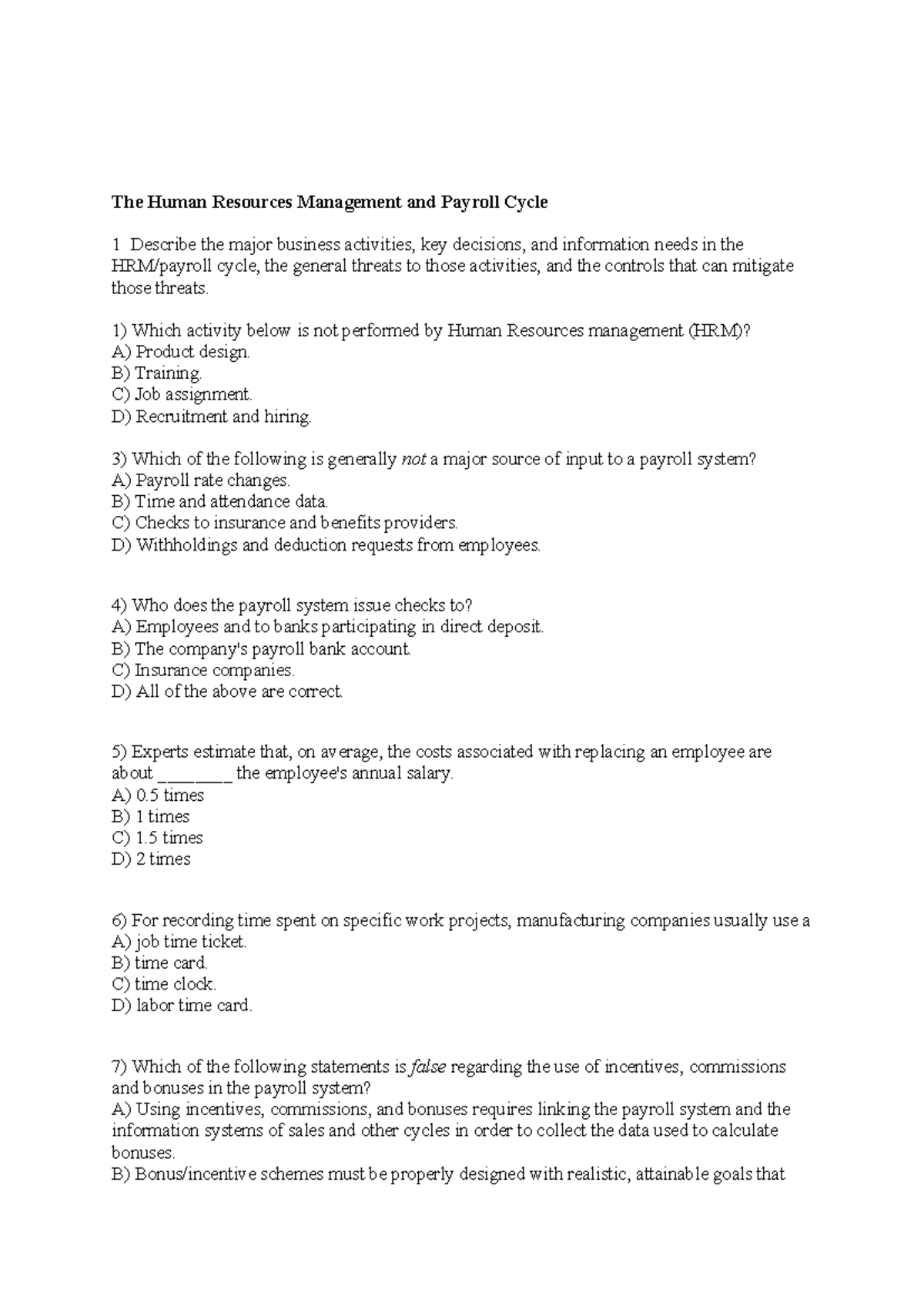 09 - HRM and Payroll Cycle: Key Activities, Threats, and Controls - Studocu