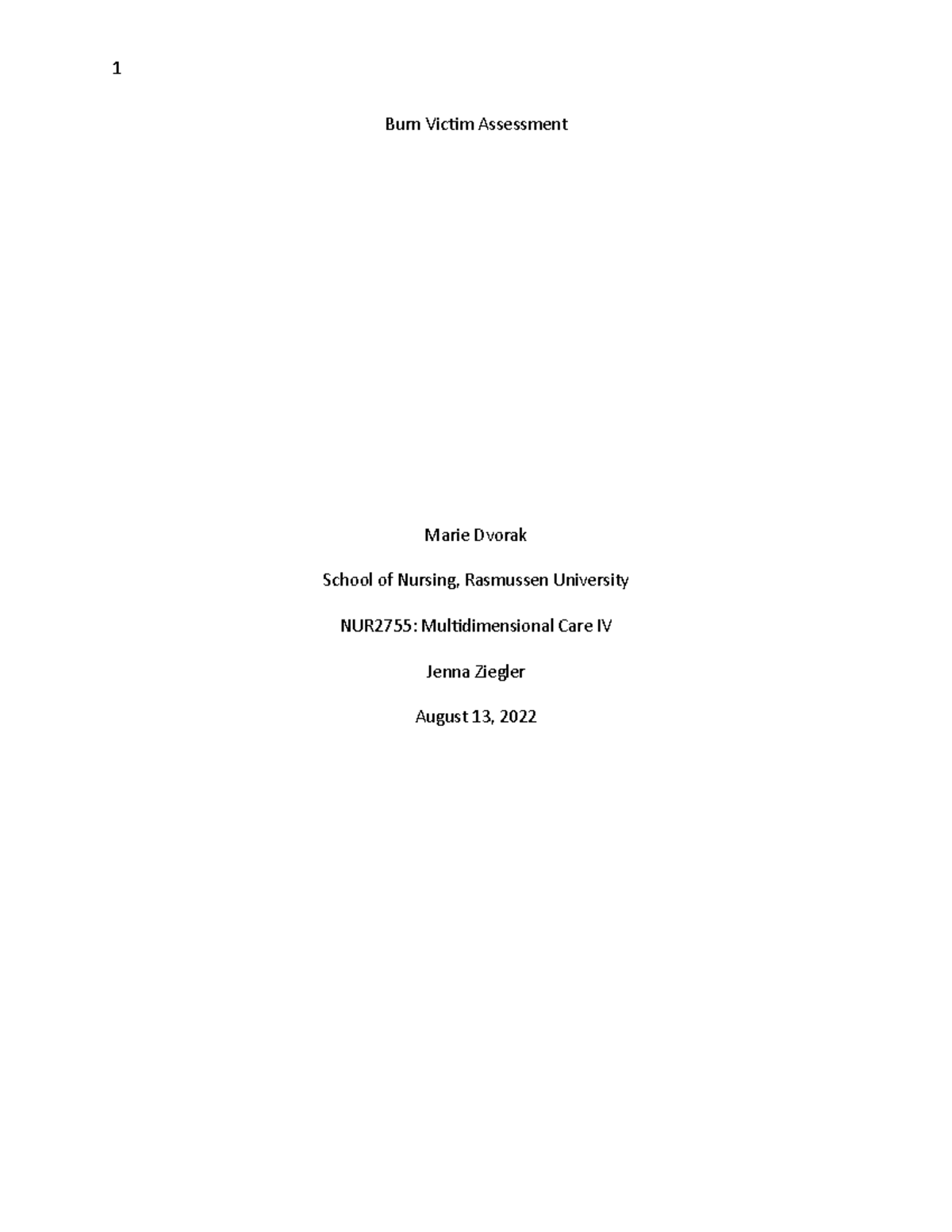 Burn Victim Assessment - Burn Victim Assessment Marie Dvorak School of ...