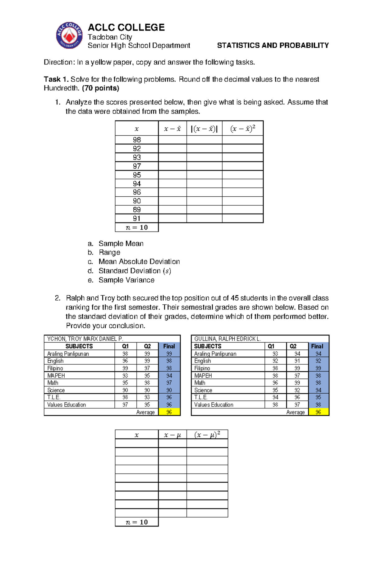 Statprob- Module-1- Activity-2: Solving Statistical Problems - Studocu