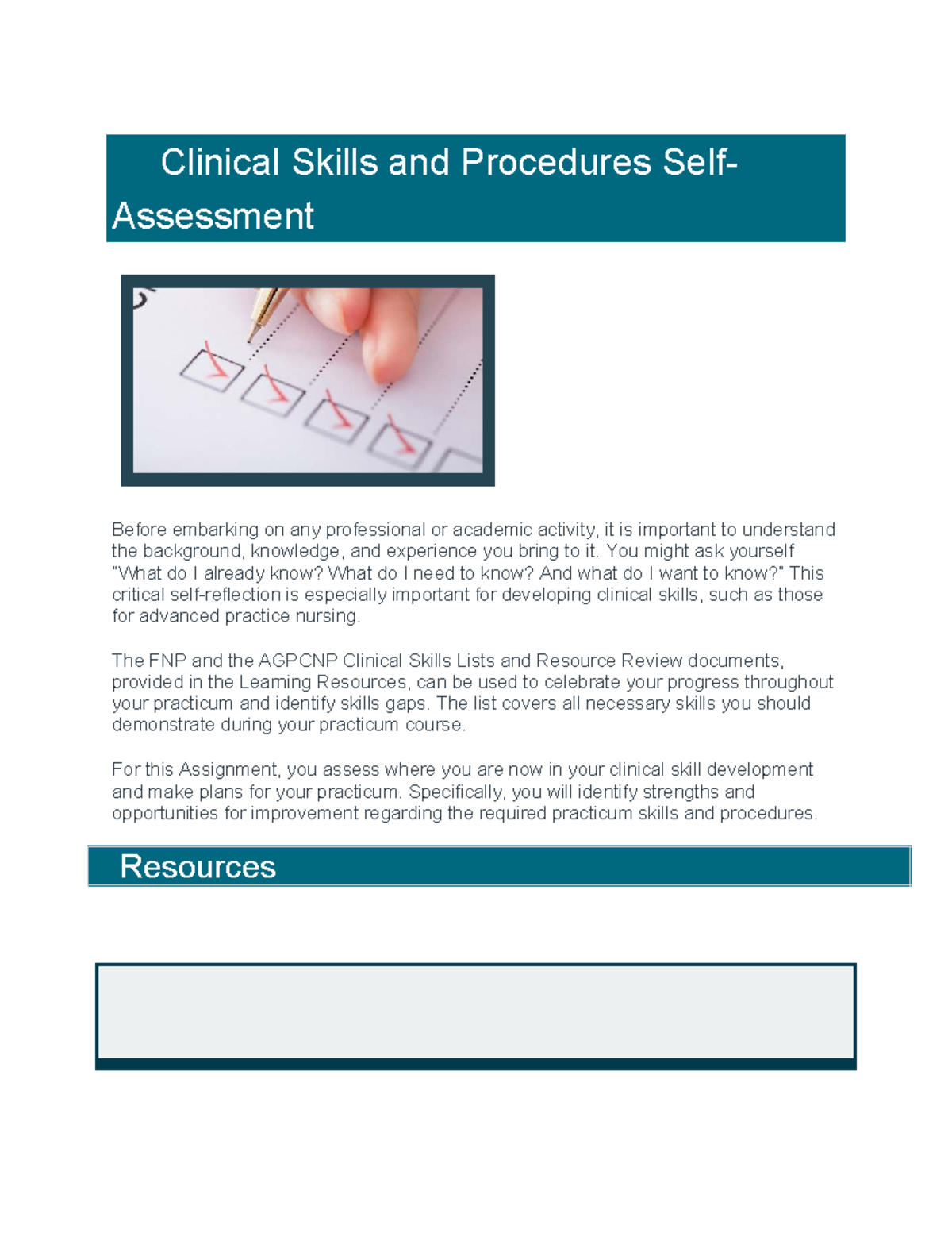 FNP/AGPCNP Clinical Skills & Procedures Self-Assessment Wk1 - Studocu