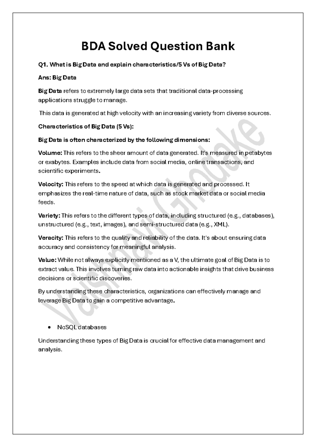 BDA Updated Solved Question Bank: Understanding Big Data Concepts - Studocu