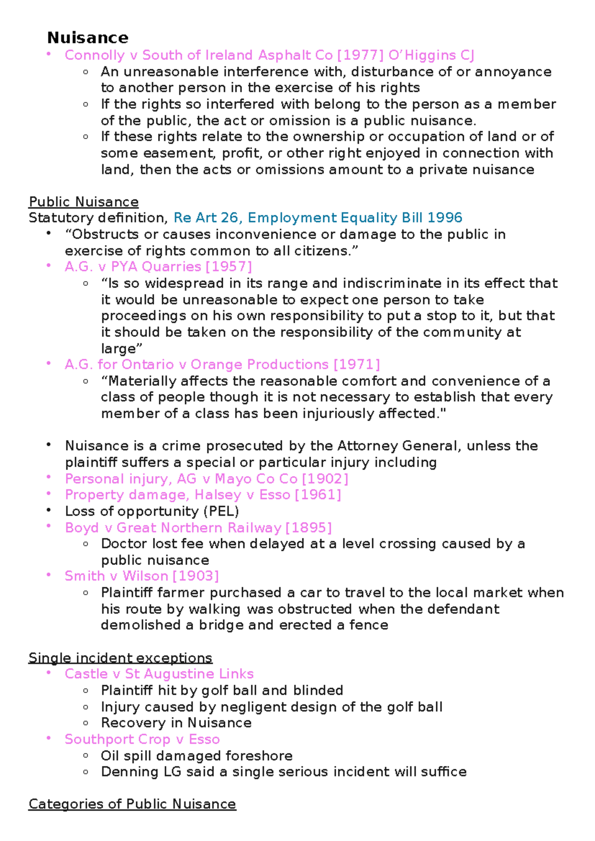 Nuisance Law: Key Cases and Principles - Notes for Legal Studies - Studocu