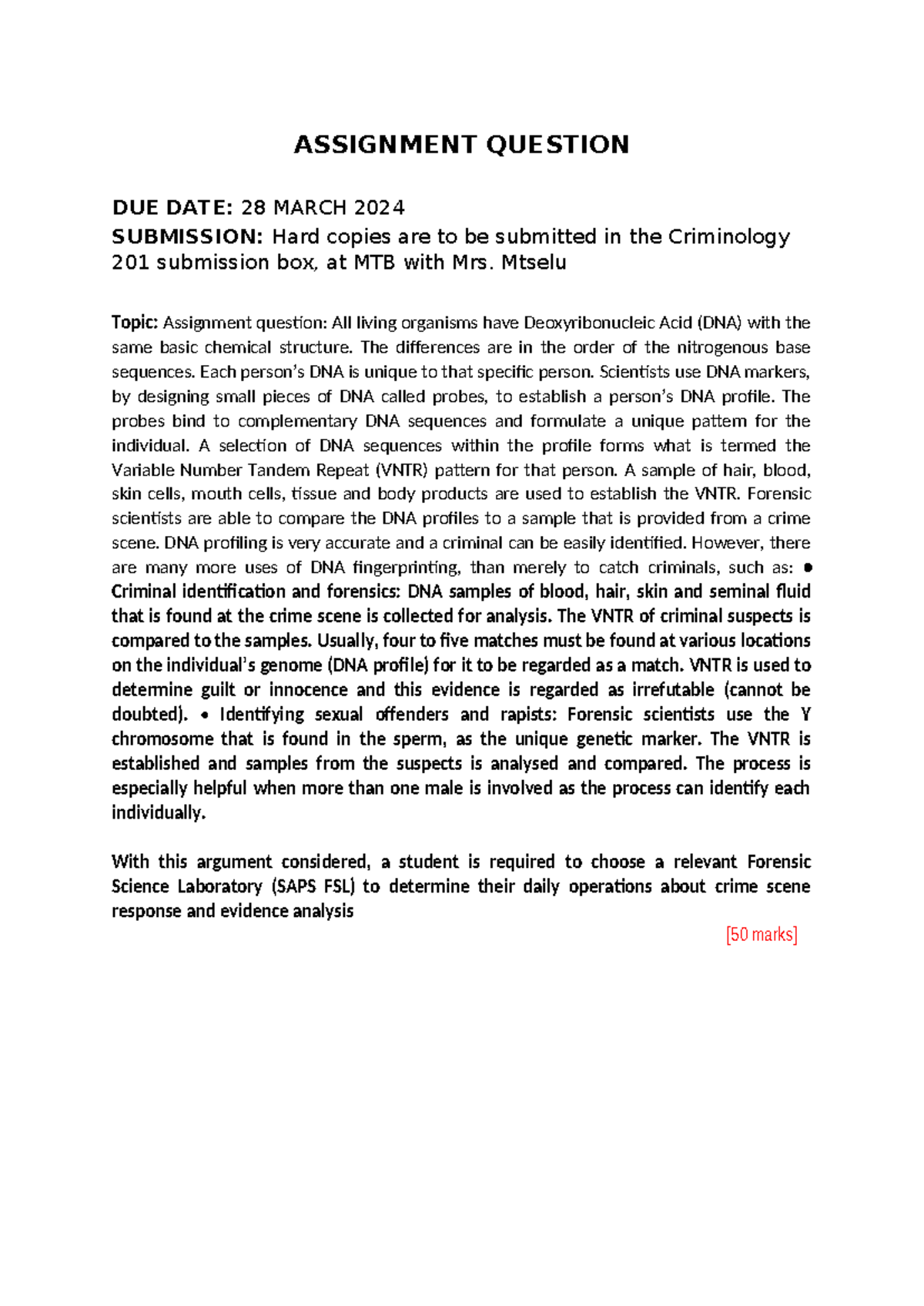 Assignment Question - ASSIGNMENT QUESTION DUE DATE: 28 MARCH 2024 ...