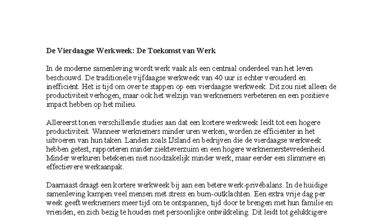 De Vierdaagse Werkweek: Verhoogde Productiviteit en Duurzaamheid ...