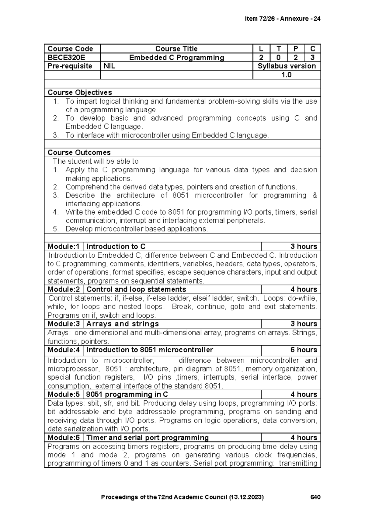 BECE320E Embedded-C- Programming ETH 1 - Course Code Course Title L T P C BECE 320 E Embedded C ...