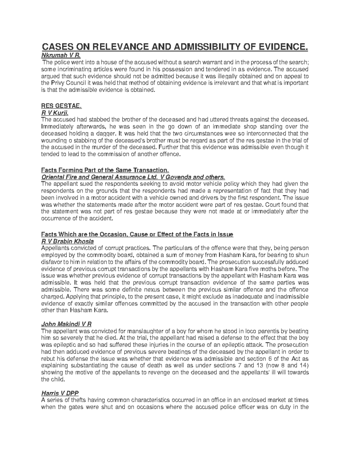 Cases on Relevance and Admissibility of Evidence: A Study Guide - Studocu