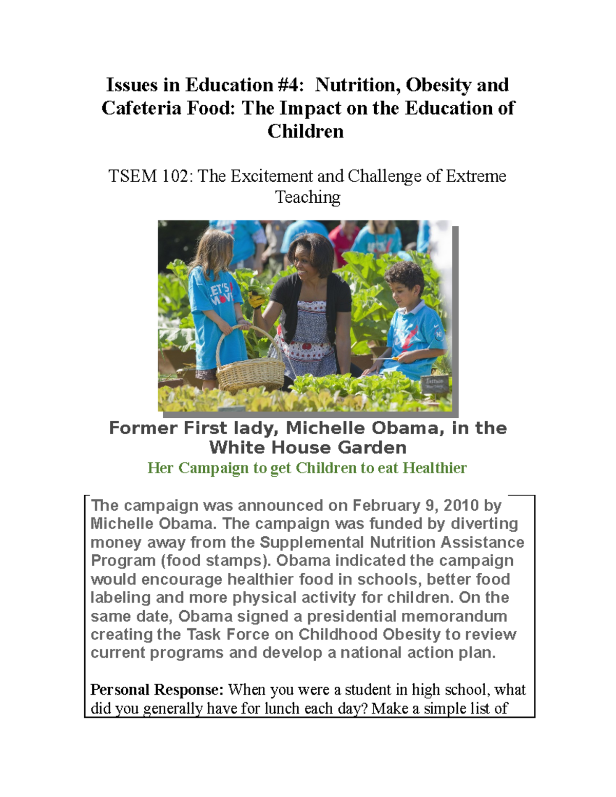 Child Obesity Assignment - Issues in Education #4: Nutrition, Obesity ...