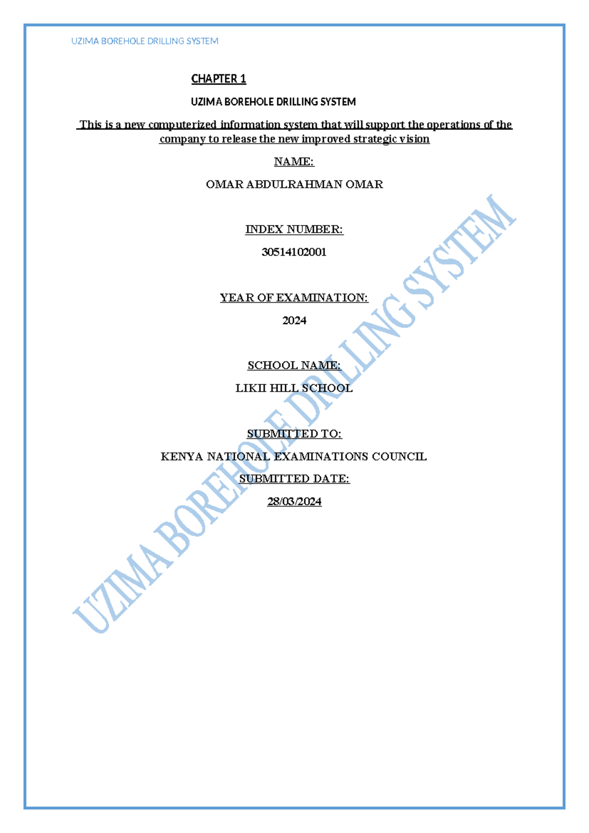 Uzima Borehole Drilling System: Chapter 1 Analysis and Proposed ...