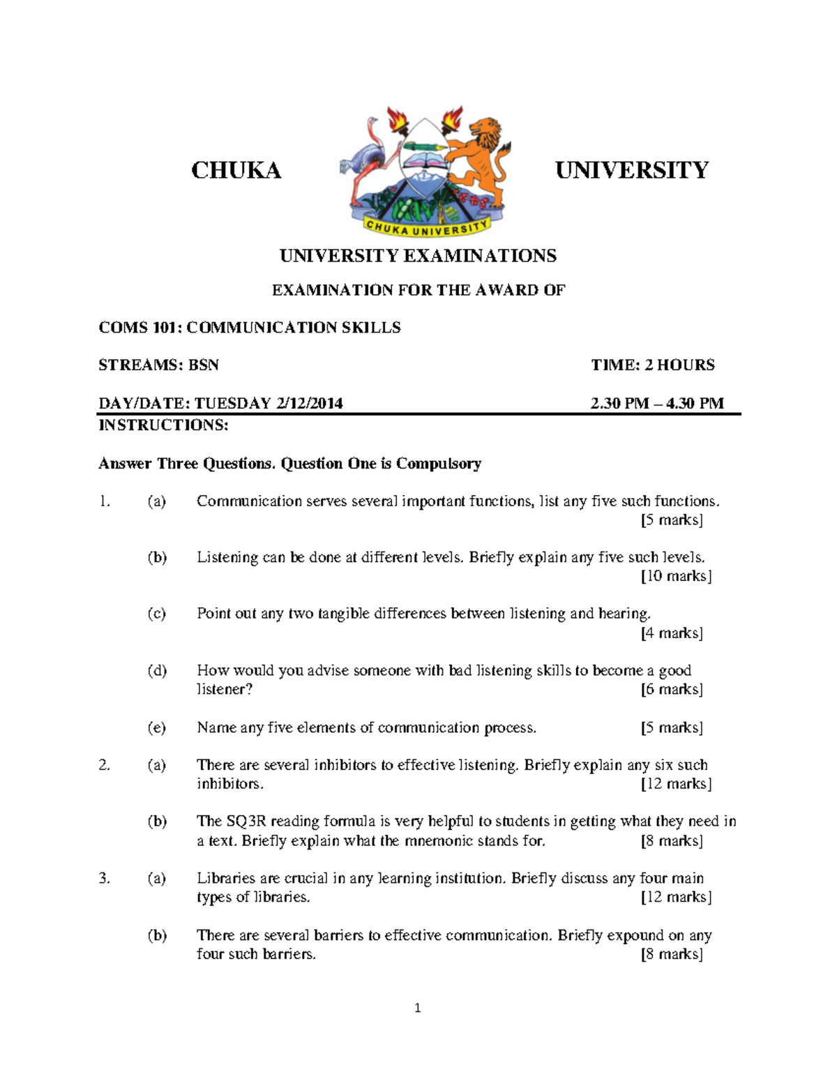 COMS 101 C FINAL EXAM: Communication Skills Essentials and Challenges ...
