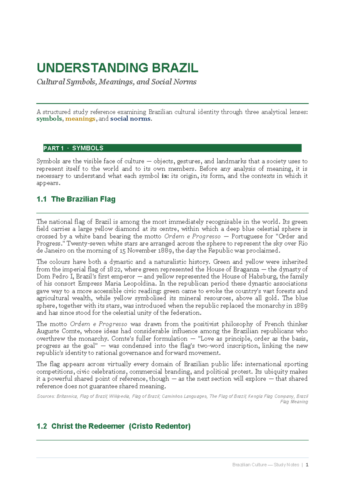 Brazilian Culture Study Notes: Symbols, Meanings, and Norms Analysis ...