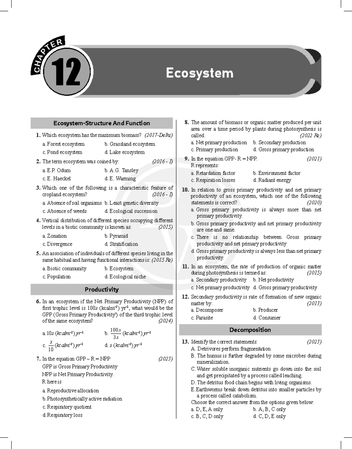 P CHA TE R 12 Ecosystem Function & Energy Flow (ZOO 101) - Studocu