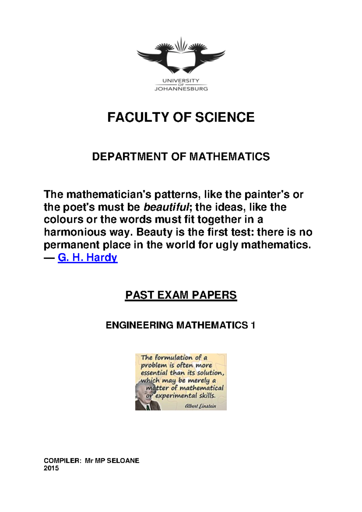 Mathematics 1 Tutorials 2017 - FACULTY OF SCIENCE ####### DEPARTMENT OF ...