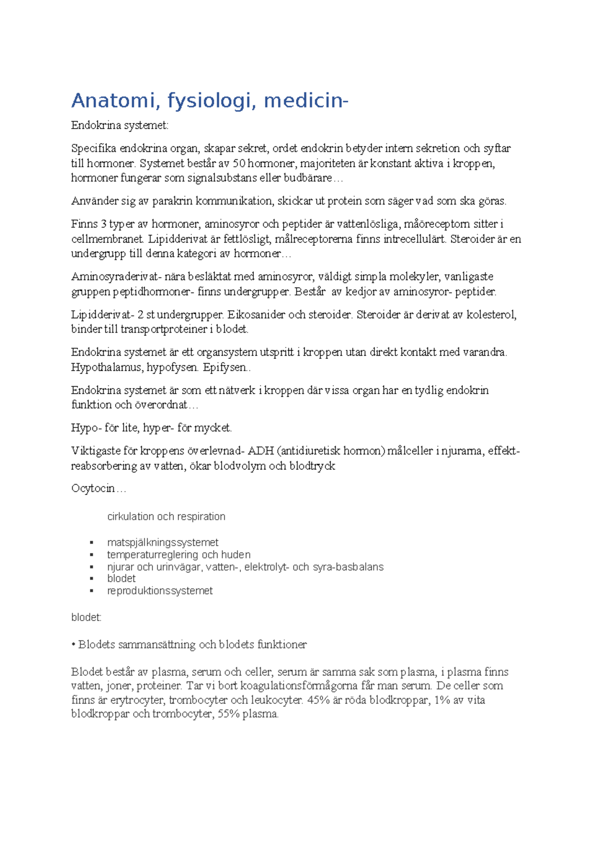 Anatomi och fysiologi: Endokrina systemet och blodcirkulation A004 ...