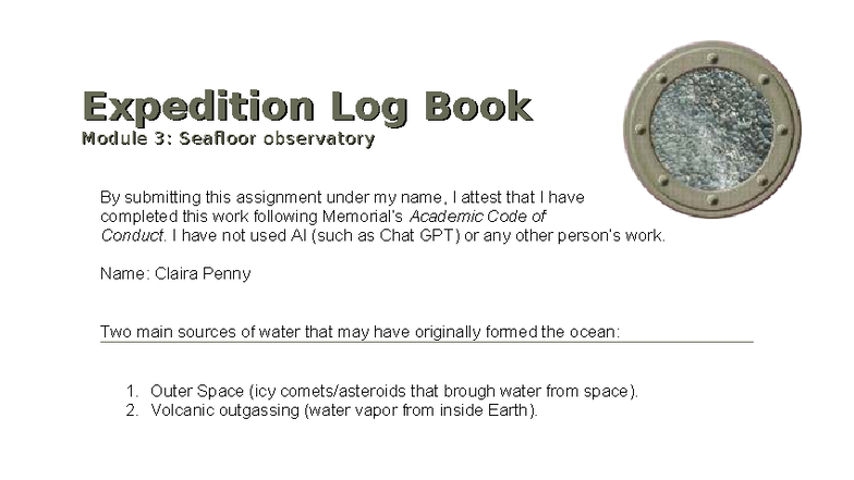 Expedition Log Book 3: Seafloor Observatory Insights - Studocu