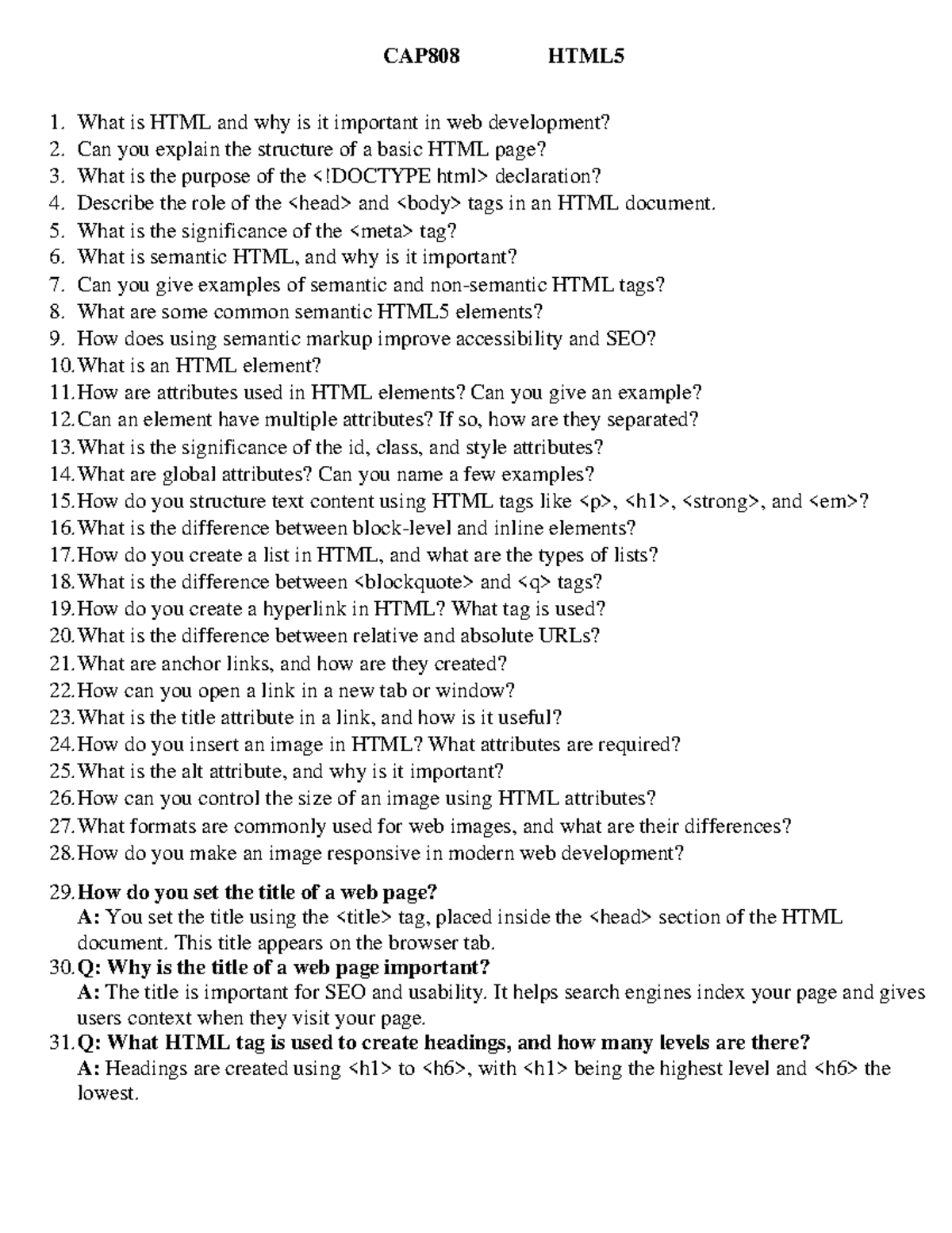 Viva questions - CAP808 HTML What is HTML and why is it important in ...