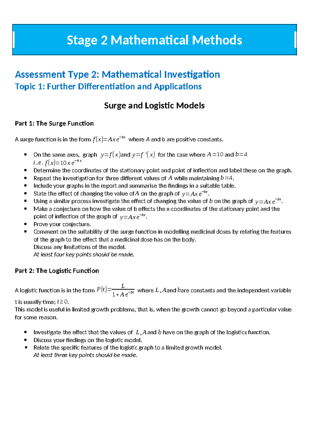 Stage 2 Mathematical Methods: Further Differentiation & Applications ...