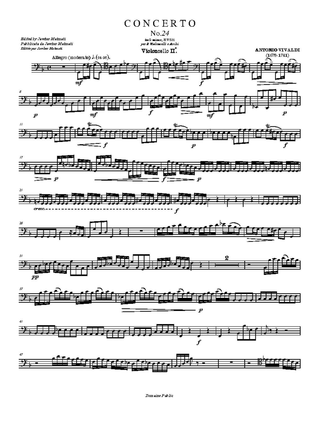 Concerto No. 24 in G minor, RV 531 for 2 Cellos - Vivaldi - Studocu