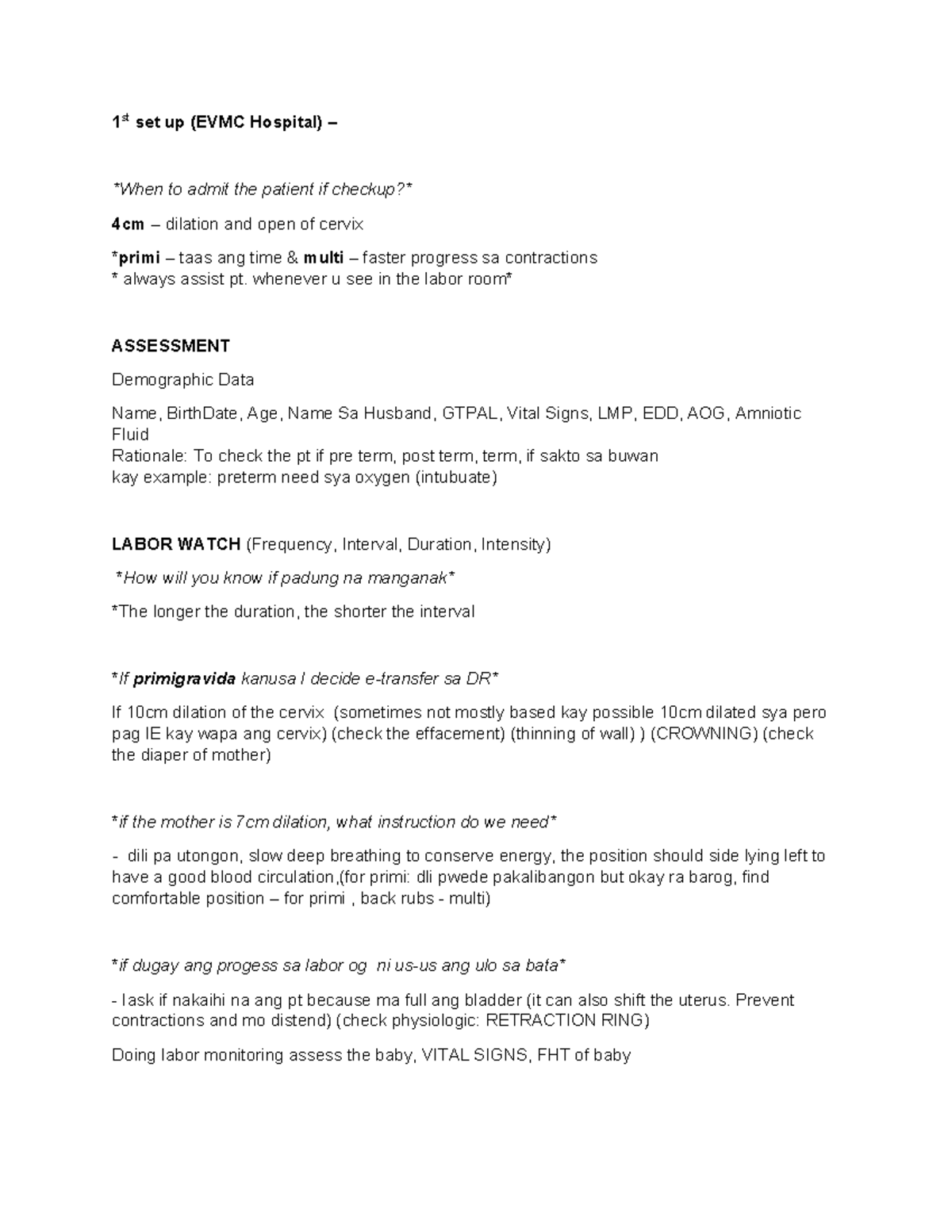 Intrapartum & Newborn Care Notes (EVMC Hospital) Overview - Studocu