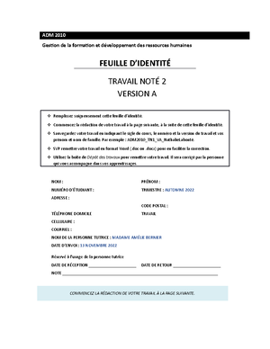 ADM2010 TN1 - Note de 15/15 - ADM 2010 Gestion de la formation et ...