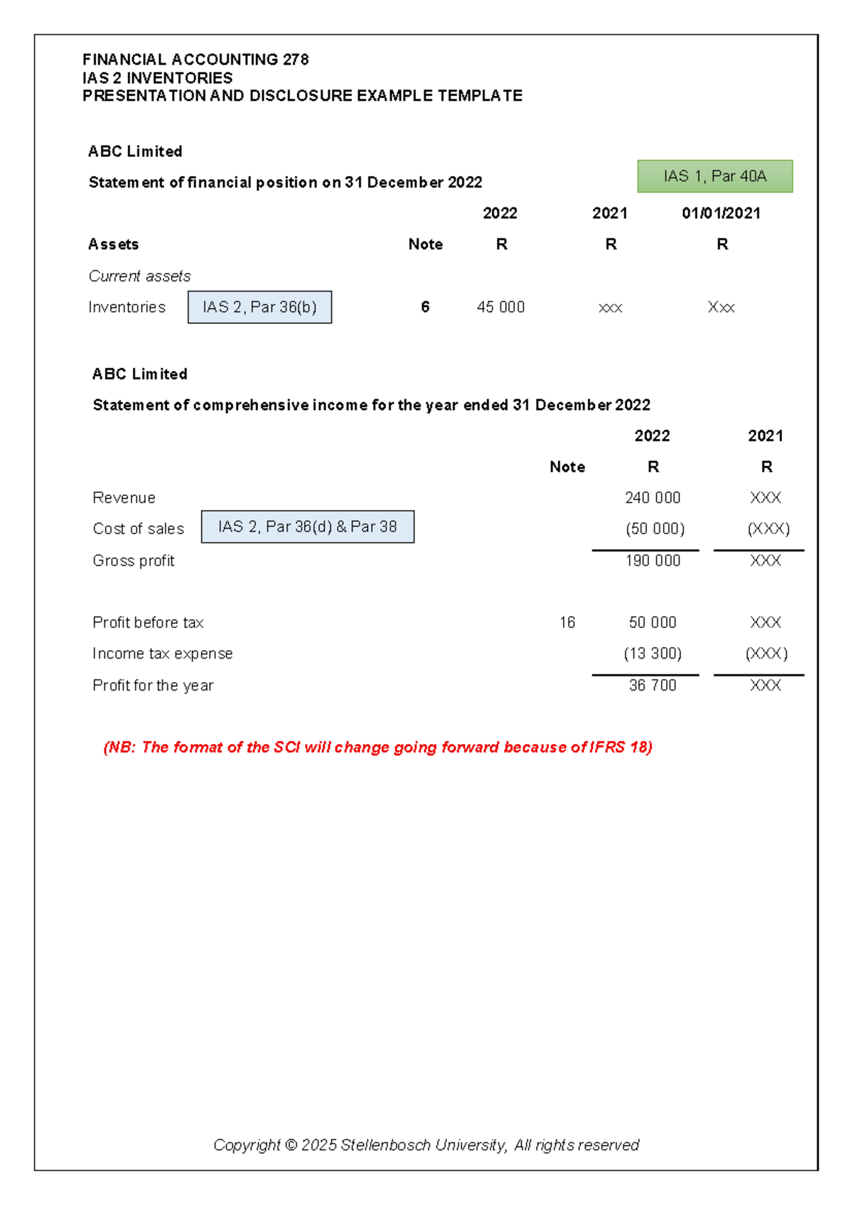 FINANCIAL ACCOUNTING 278 IAS 2 INVENTORIES PRESENTATION EXAMPLE - Studocu
