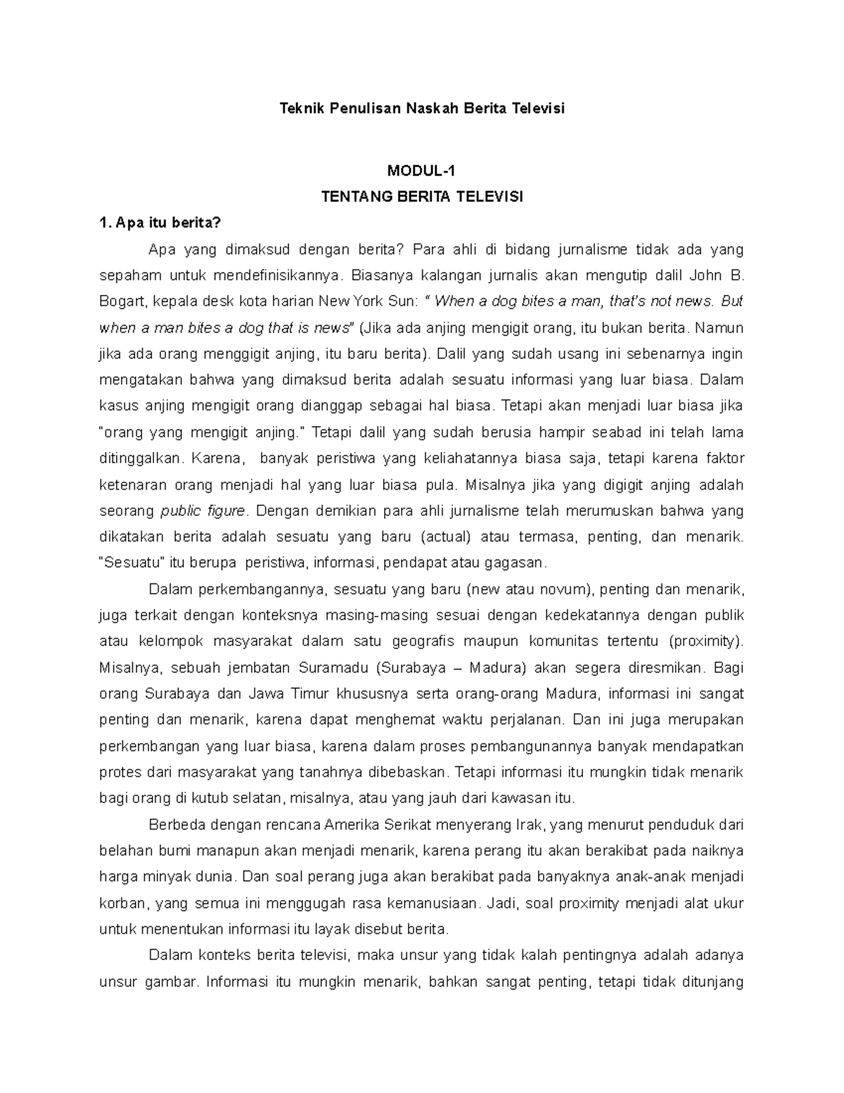 Modul-1: Teknik Penulisan Naskah untuk Berita Televisi - Studocu