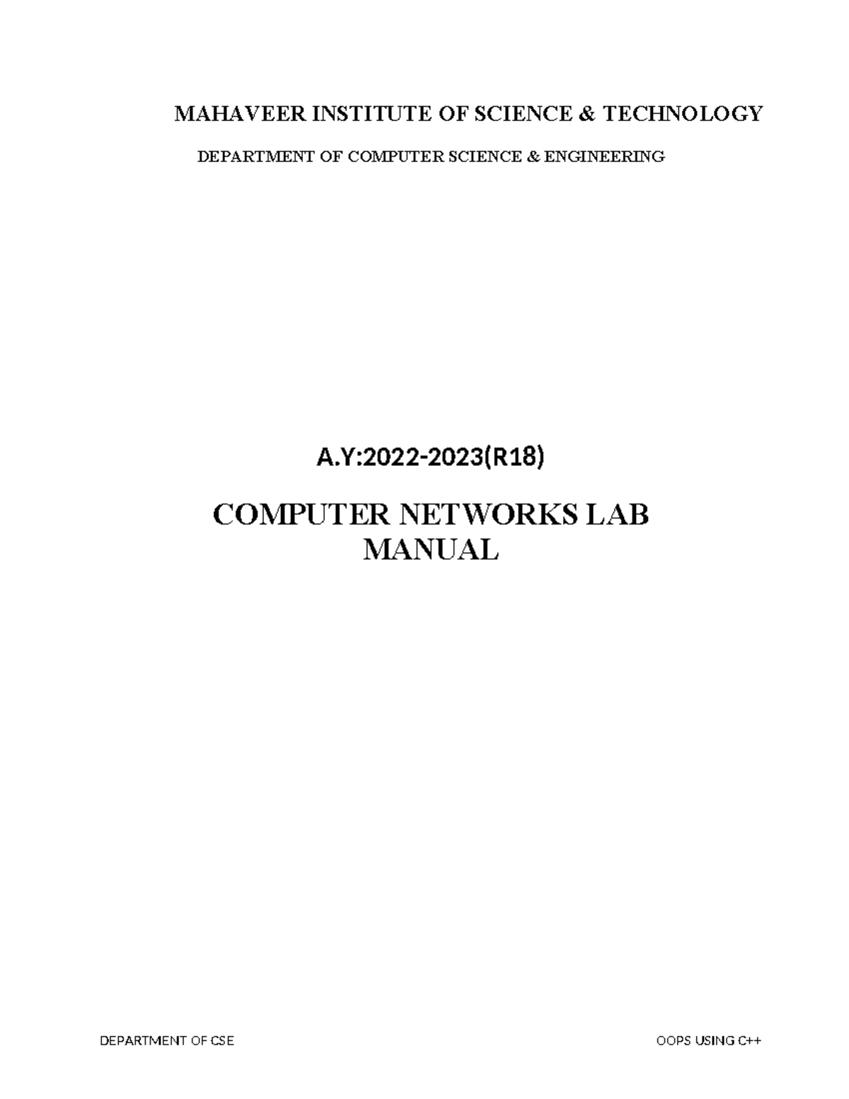 CS506PC Computer Networks Lab Manual: Essential Programs & Experiments ...