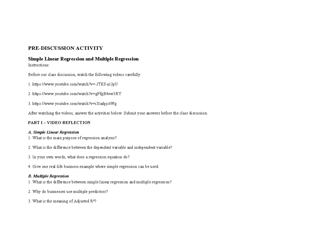 ACTIVITY: Simple & Multiple Regression Pre-Discussion (MAY 30 2026 ...
