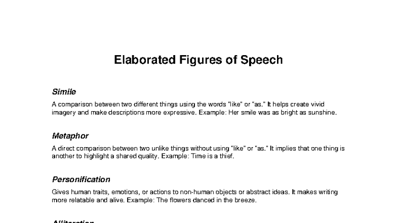 Figures of Speech: Elaborated Examples and Explanations - Studocu