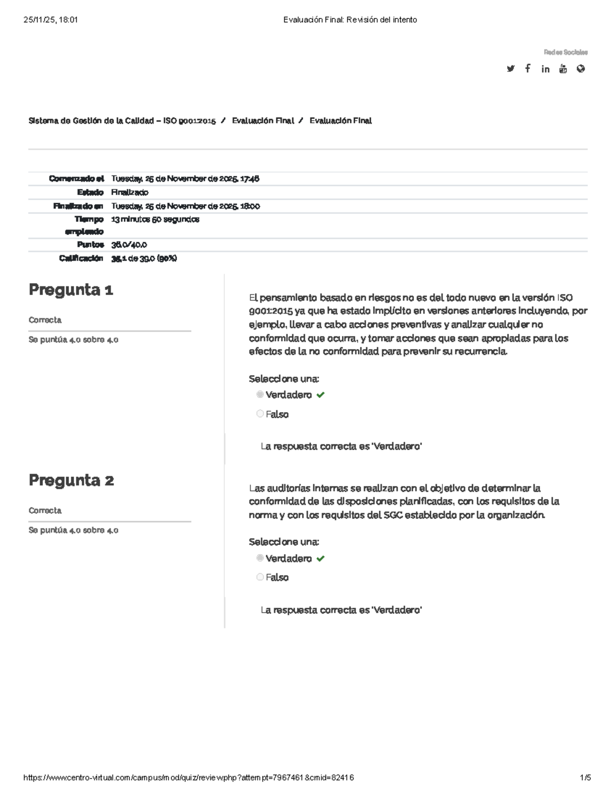 18:01 Evaluación Final: Revisión de Preguntas ISO 9001:2015 - Studocu