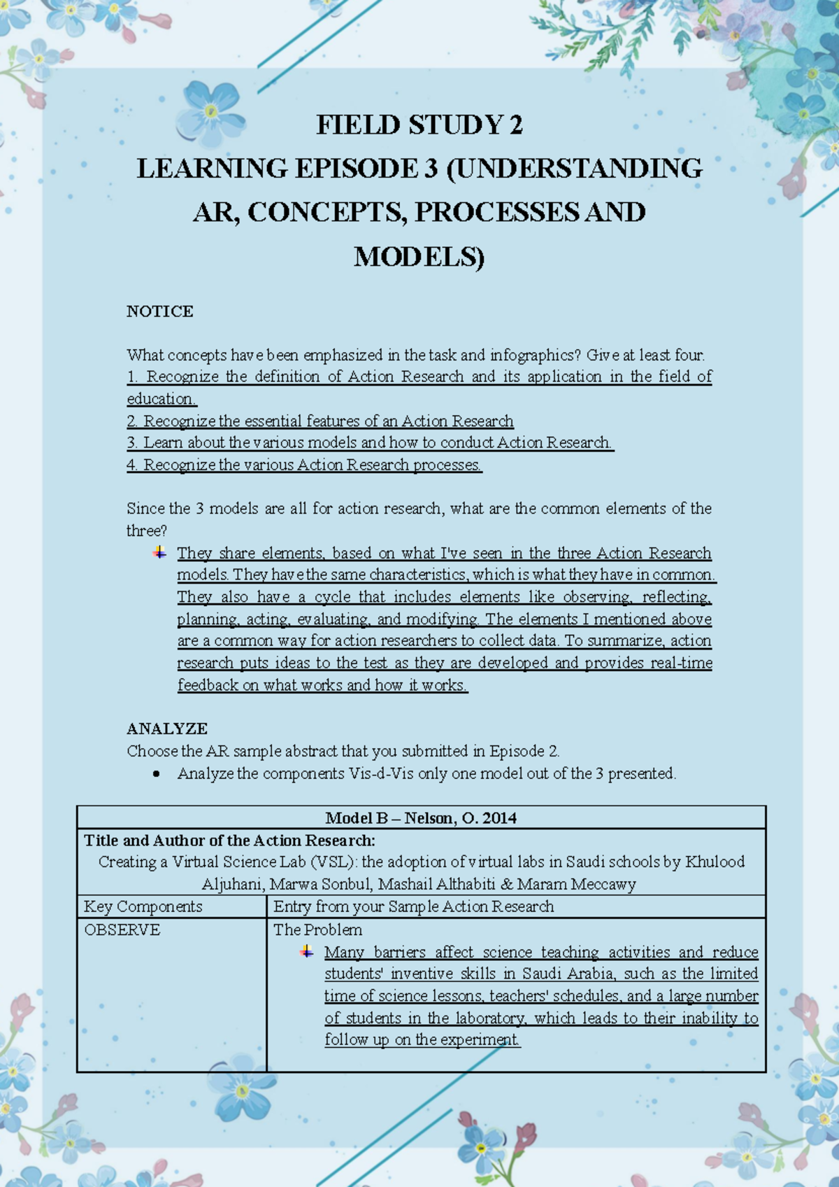 Field Study 2: Learning Episode 3 on Action Research Concepts - Studocu
