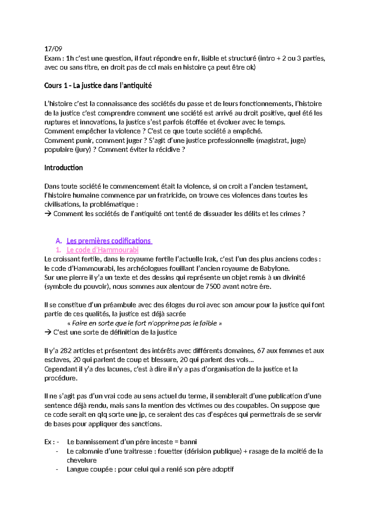 Cours 1 HJ : La Justice et son Évolution dans les Sociétés Historiques ...