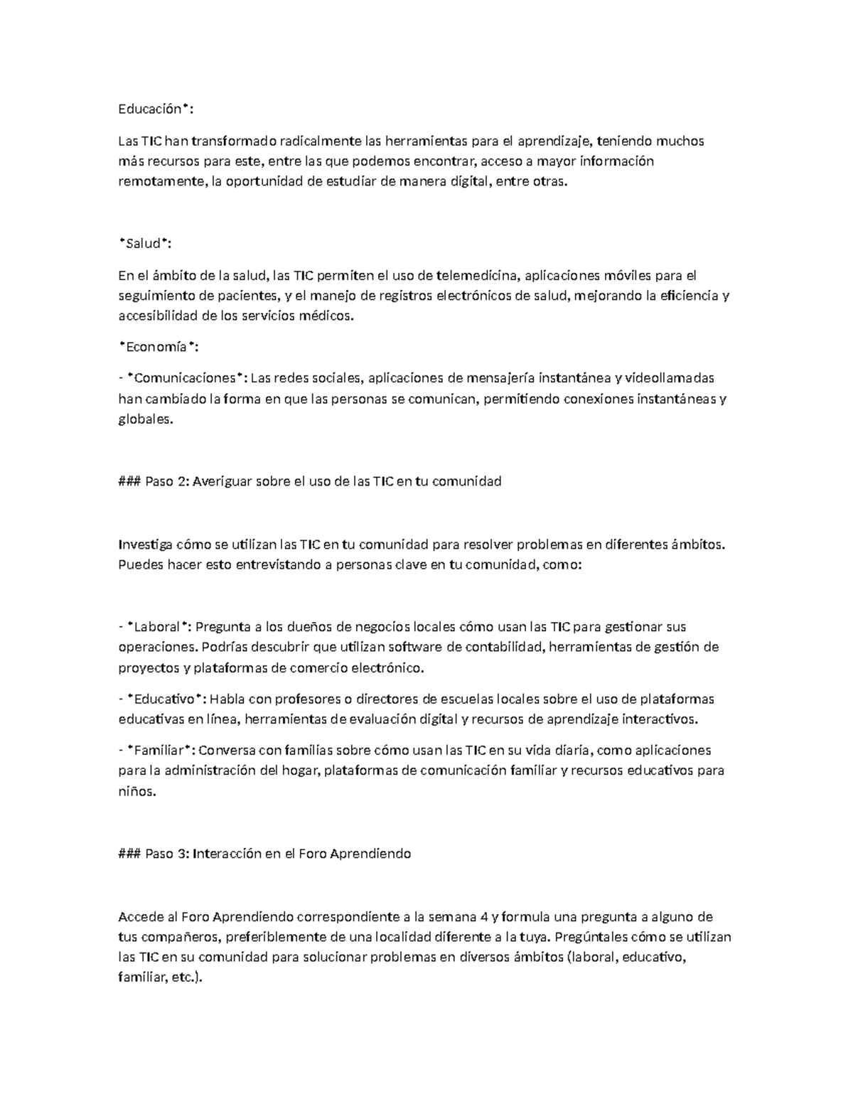 Uso de TIC en la Comunidad: Actividad Semana 4 M1 - Studocu