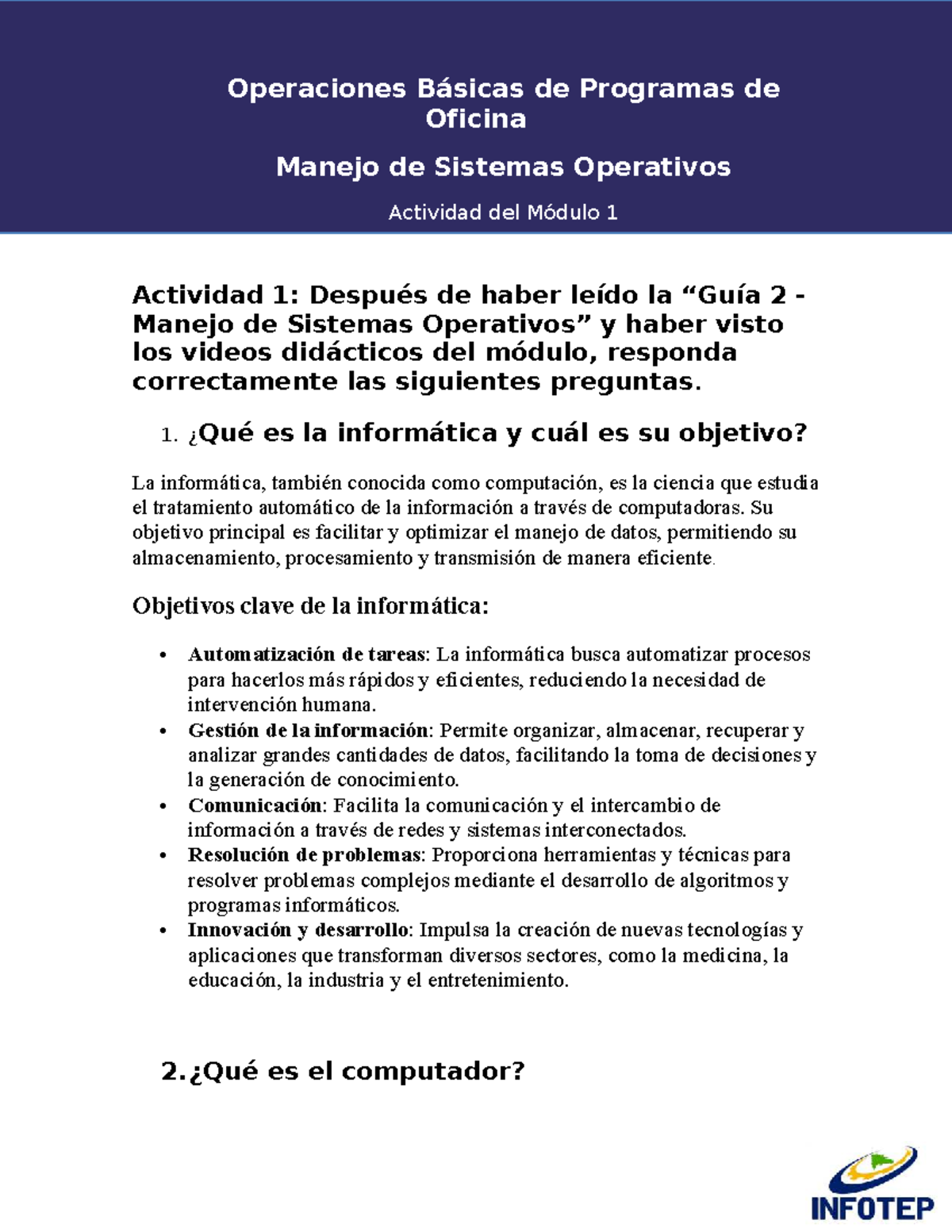 Operaciones Básicas de Programas de Oficina - Actividad Módulo 1 - Studocu