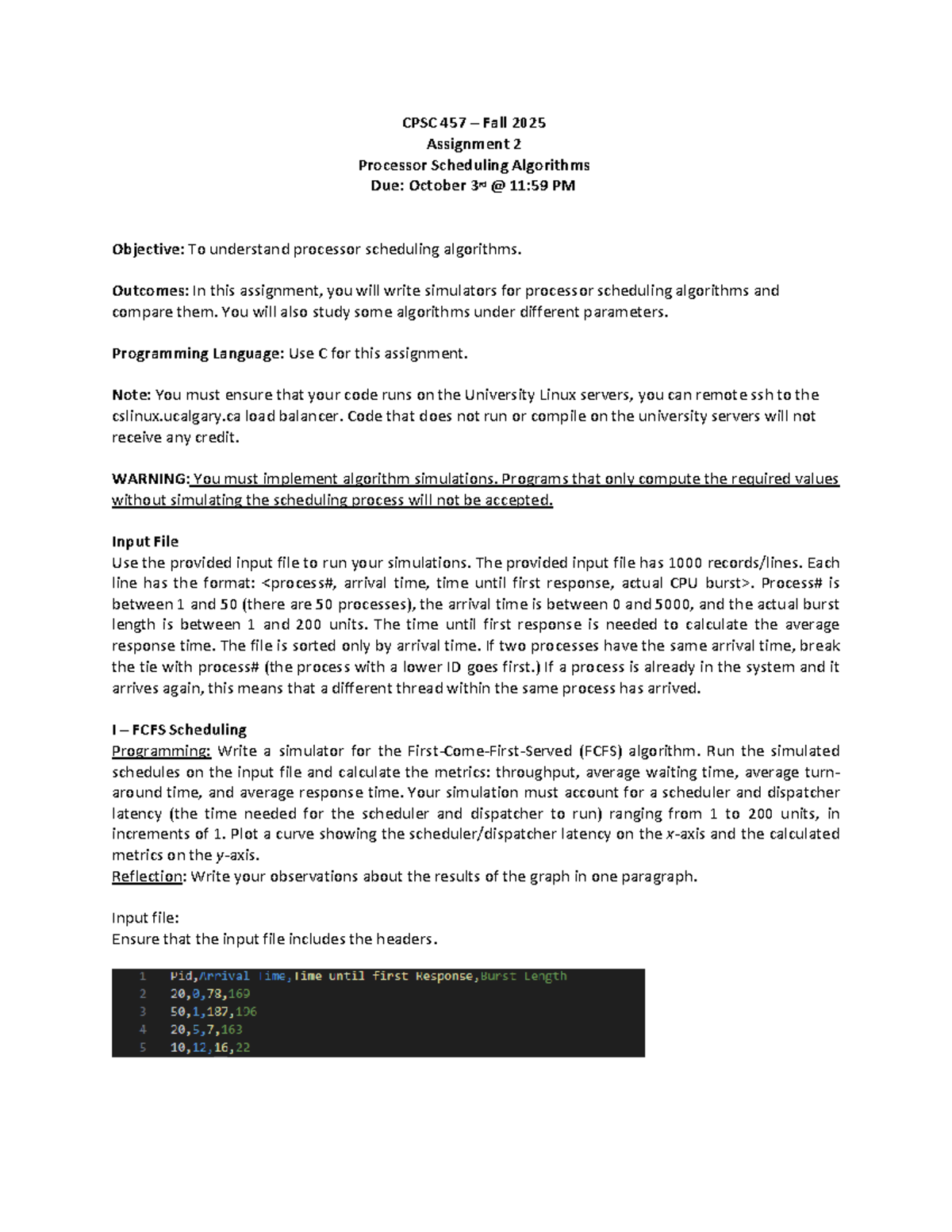 CPSC 457 Fall 2025 Assignment 2: Processor Scheduling Algorithms - Studocu