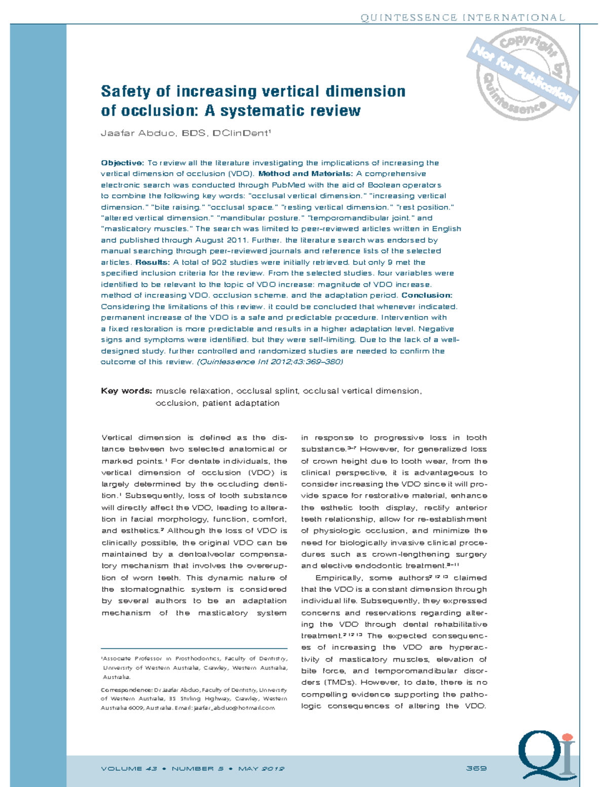 Safety of Increasing Vertical Dimension of Occlusion: A Systematic ...