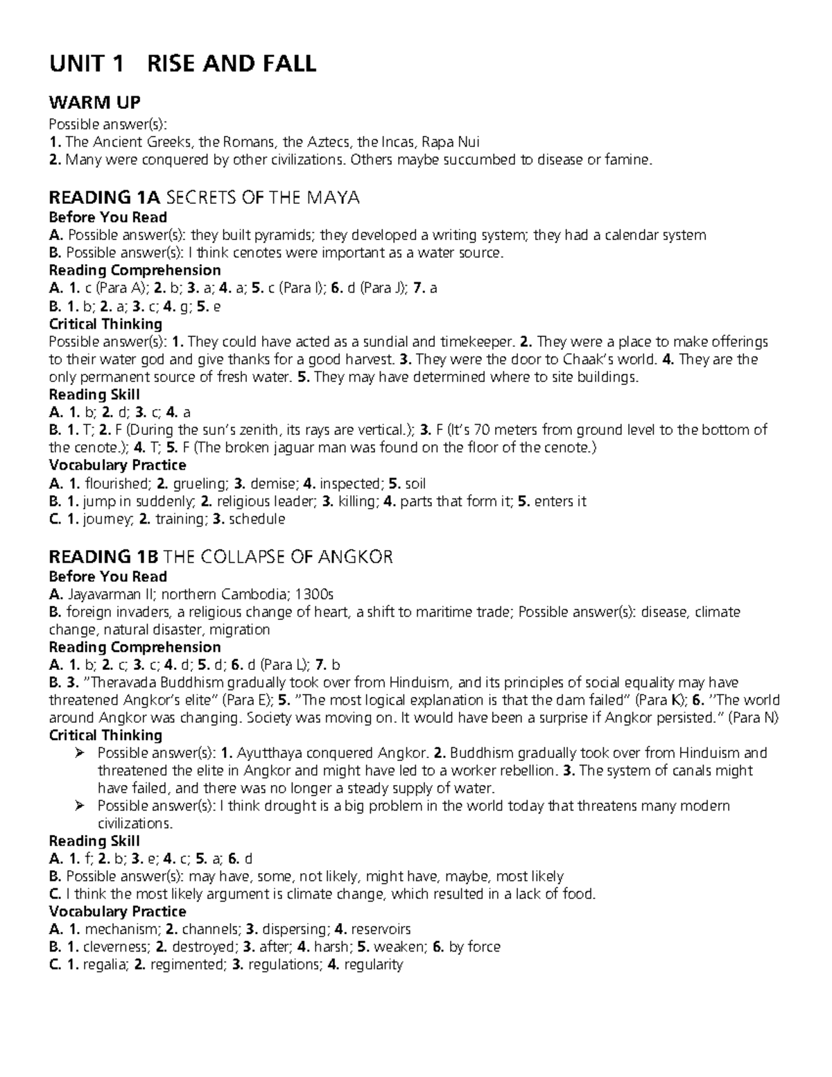 Reading Explorer 3-5: Unit Summaries & Key Answers - Studocu