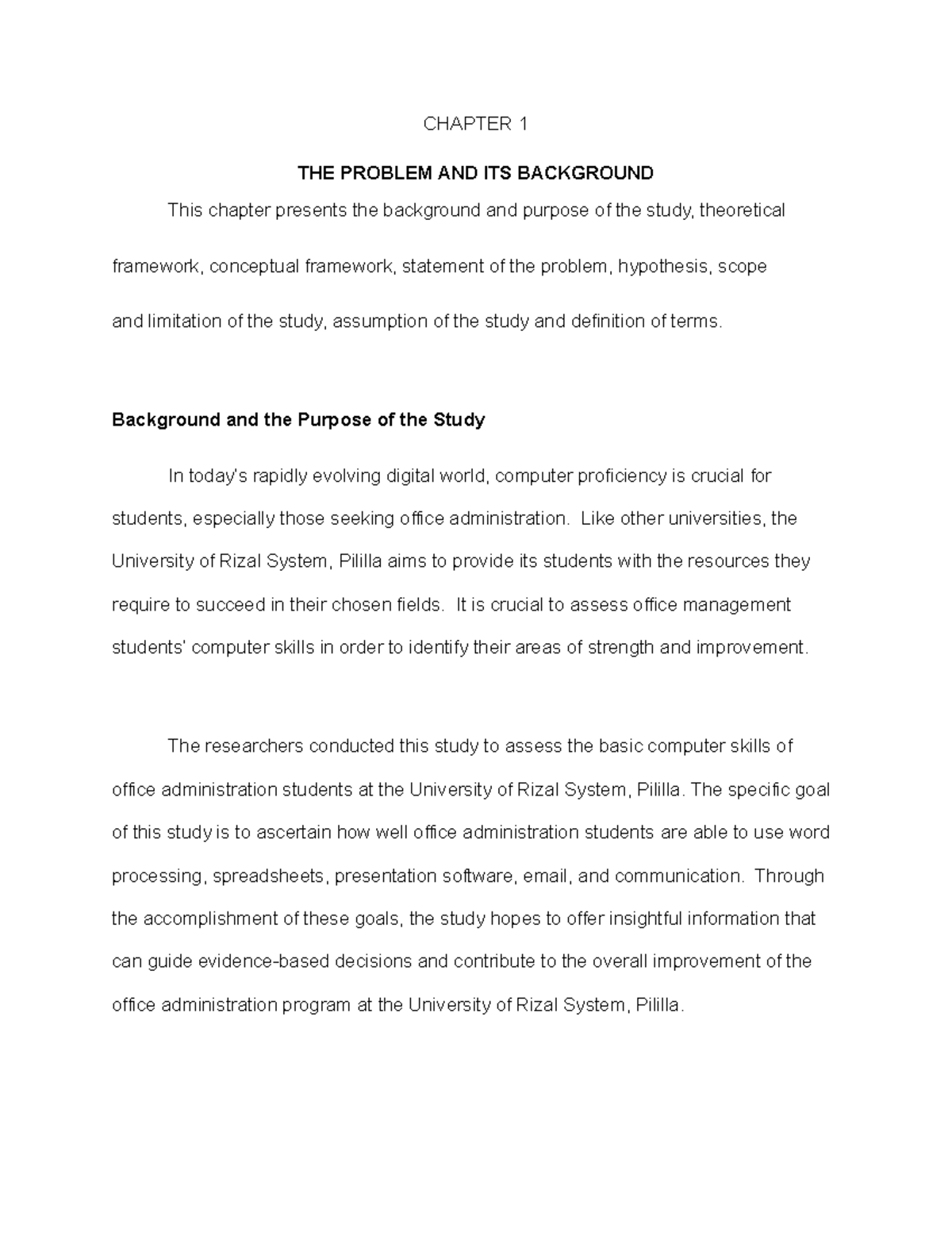 CHAPTER 1: ASSESSING BASIC COMPUTER SKILLS IN OFFICE ADMINISTRATION ...