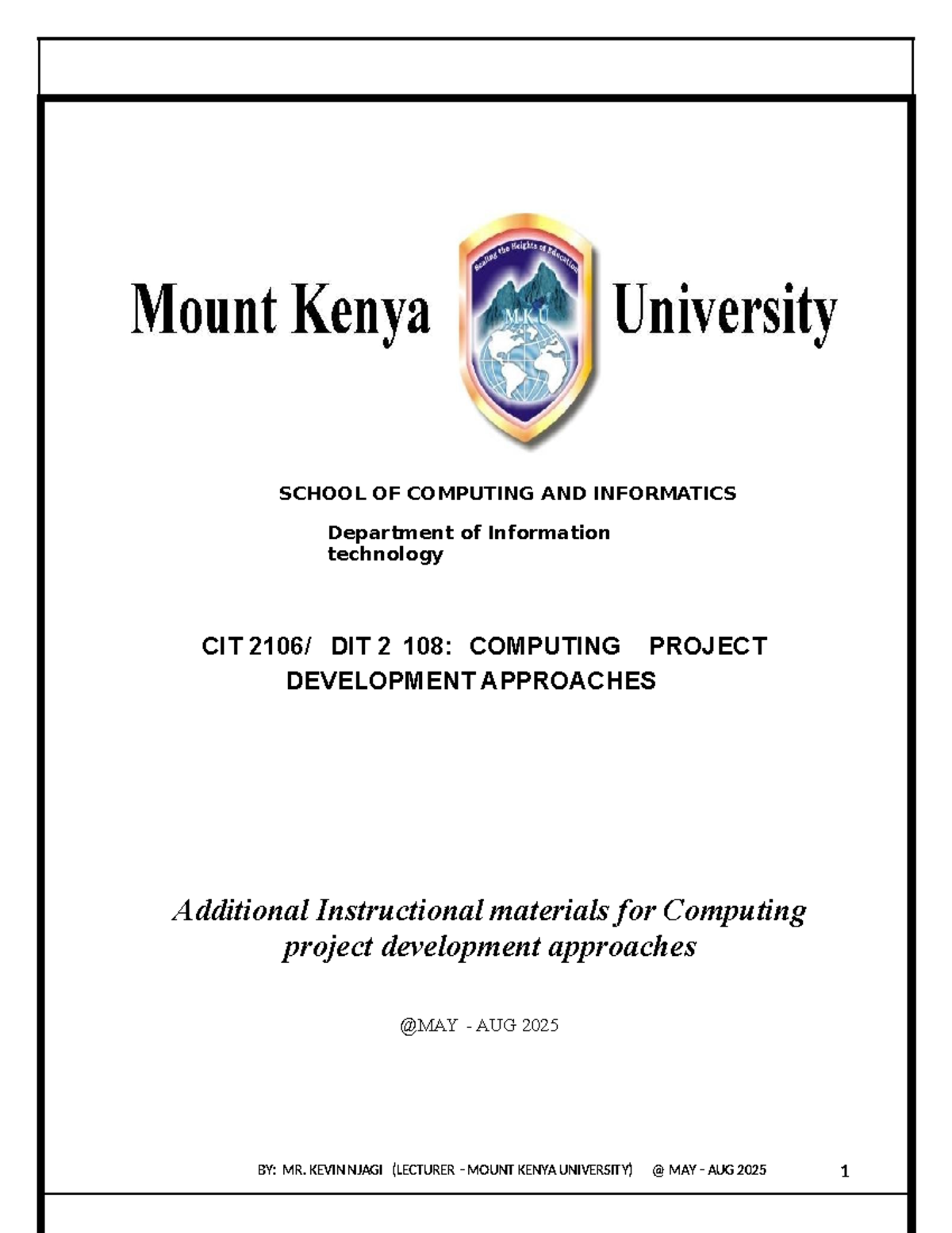 CIT DIT 2 108: Summary of Computing Project Proposal Writing - Studocu
