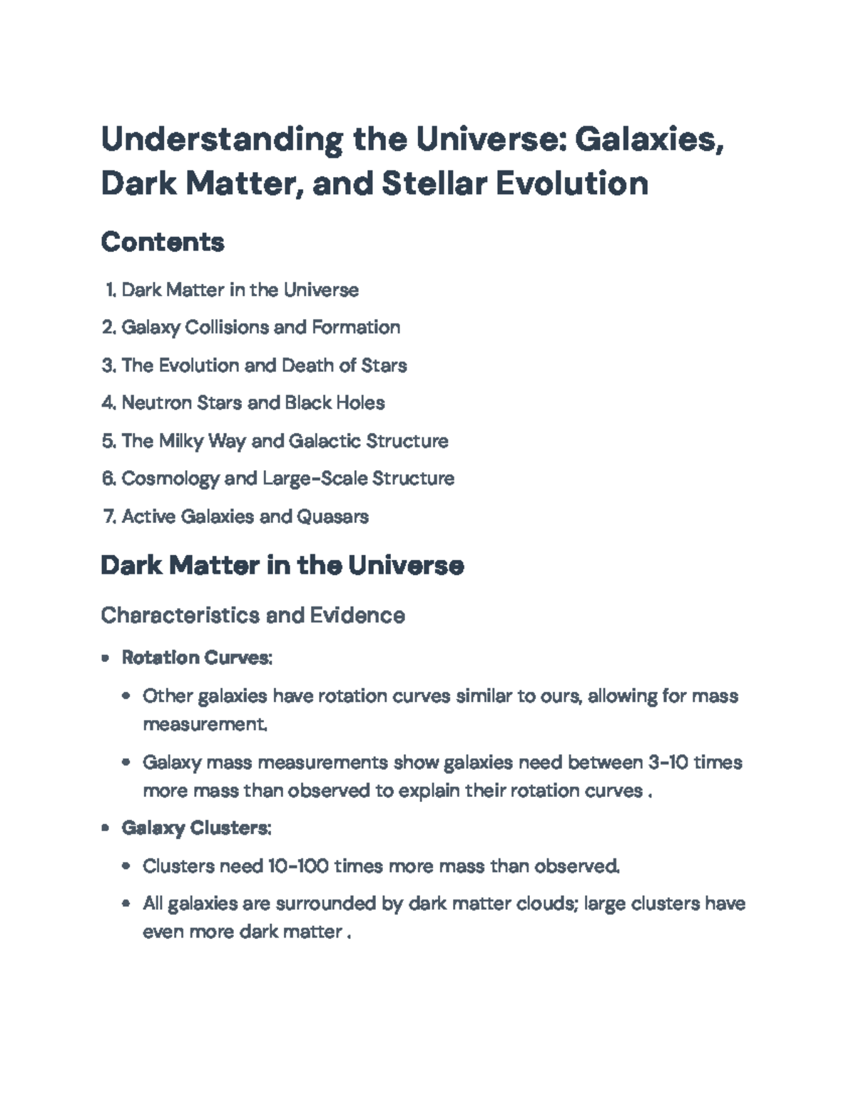 Understanding the Universe: Dark Matter, Galaxies & Stellar Evolution ...
